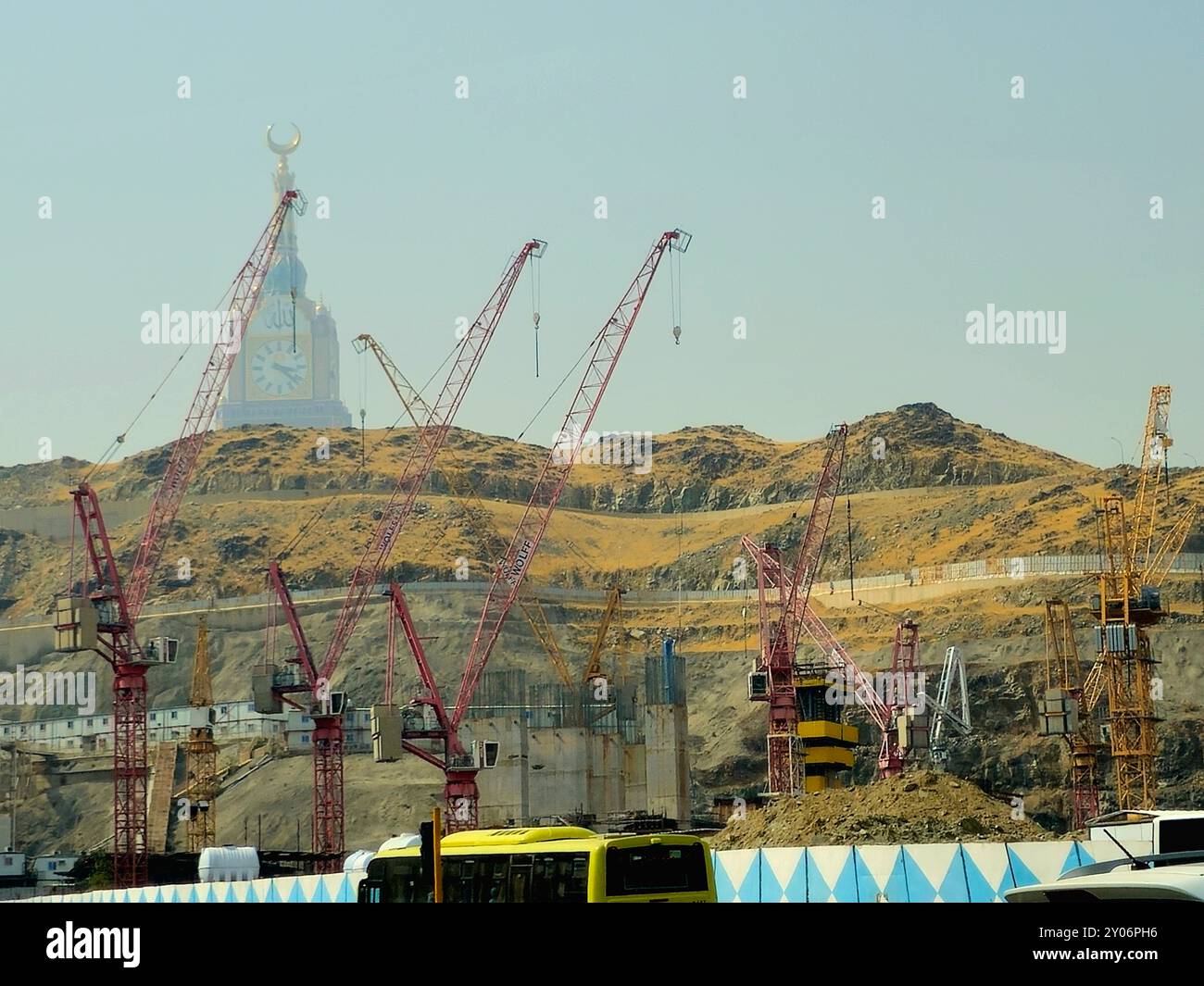 Mecca, Saudi Arabia, June 8 2024: Clock tower building, Cranes of ...