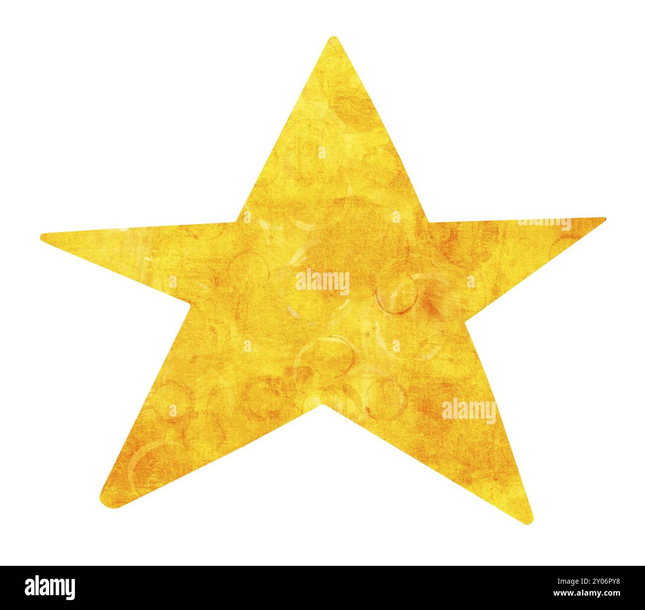 A watercolour drawing of a golden star, isolated on a white background ...