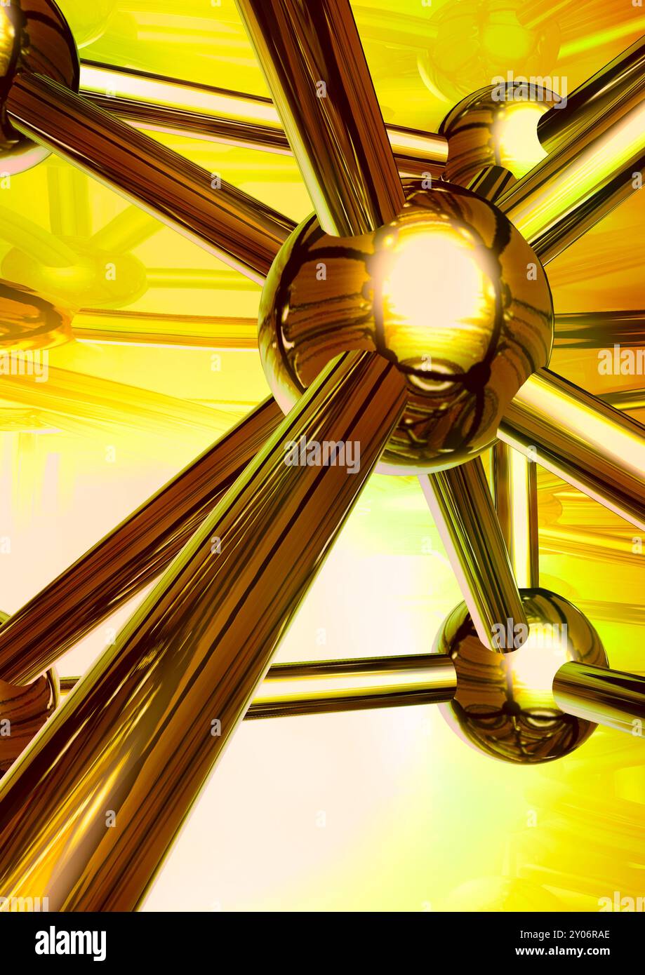 Colorful conceptual 3D Illustration iron molecule over abstract golden ...