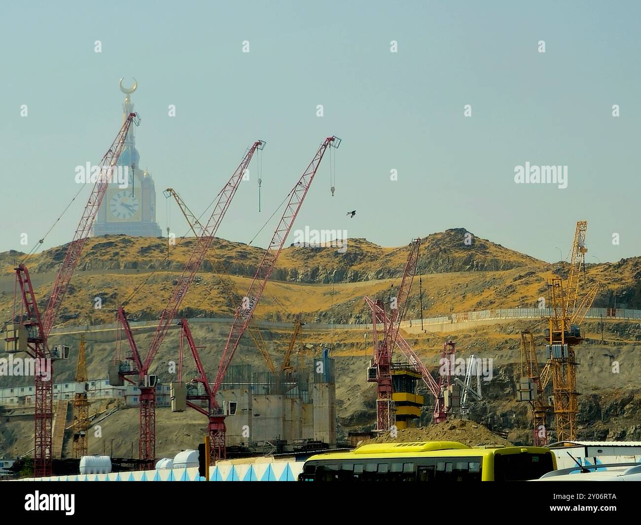 Mecca, Saudi Arabia, June 8 2024: Clock tower building, Cranes of ...