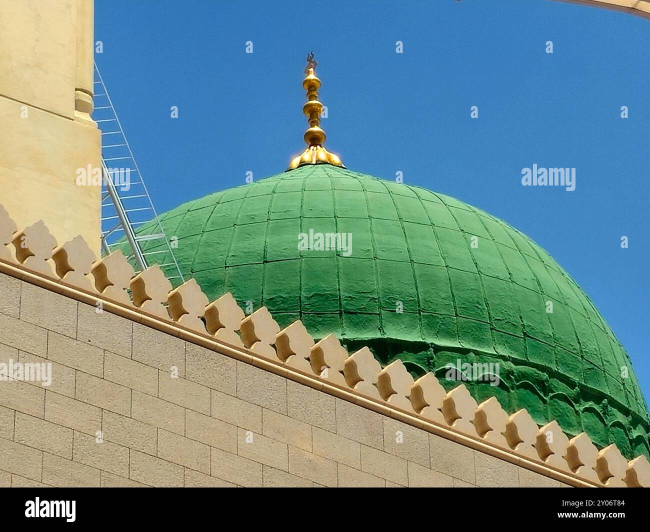 The Green dome of The Prophet's Mosque or Al Masjid Al Nabawi, a major ...