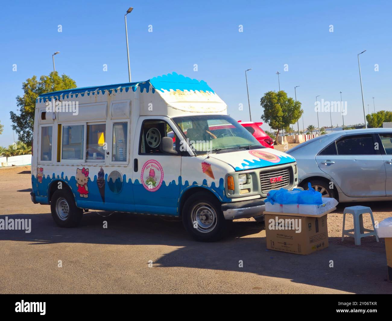 Medina, Saudi Arabia, June 27 2024: Ice house ice cream car in Madinah ...