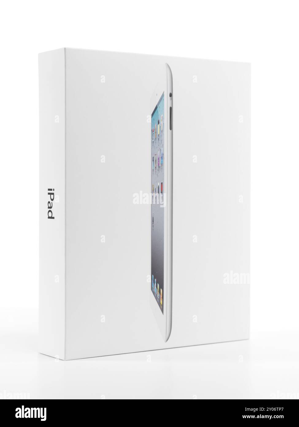 Apple iPad 2 product packaging. Isolated box on white background Stock ...