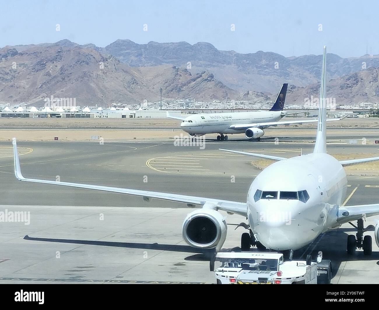 Medina, Saudi Arabia, June 29 2024: Saudi Airlines plane in Prince Mohammad Bin AbdulAziz ...