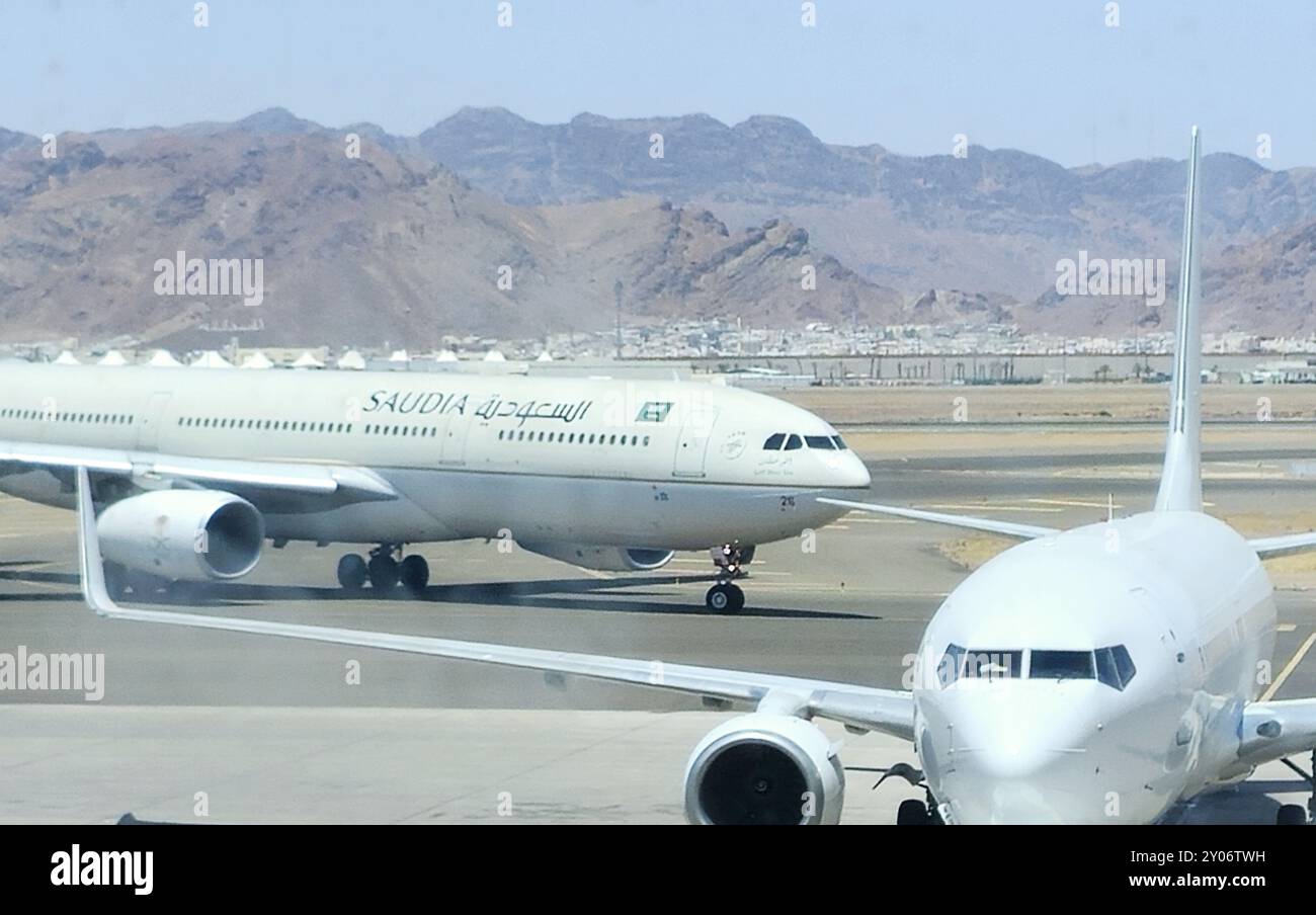 Medina, Saudi Arabia, June 29 2024: Saudi Airlines plane in Prince Mohammad Bin AbdulAziz ...