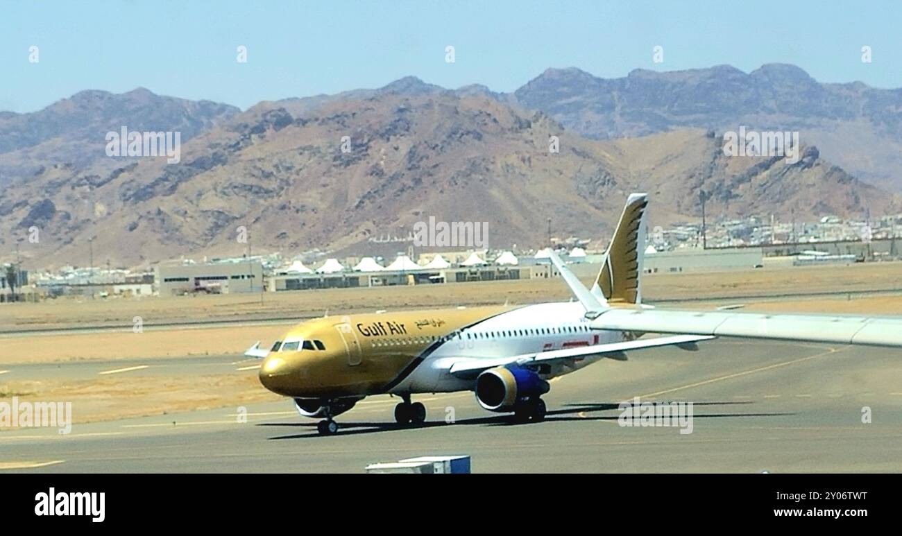 Medina, Saudi Arabia, June 29 2024: Gulf Air plane in Prince Mohammad Bin AbdulAziz ...