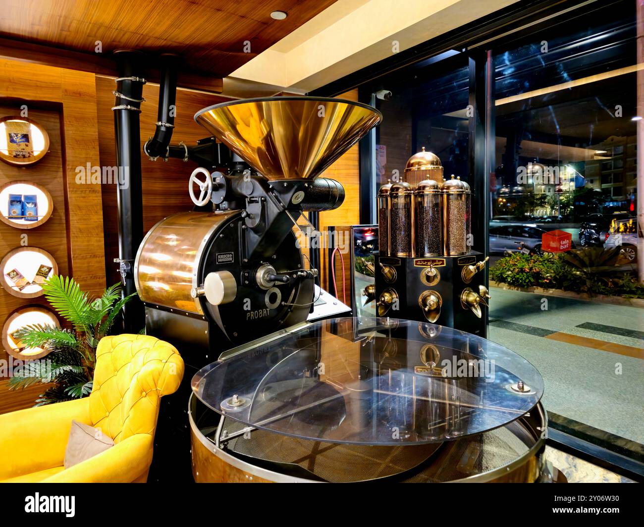 Cairo, Egypt, July 13 2024: Coffee roasting machine, Roasting coffee ...