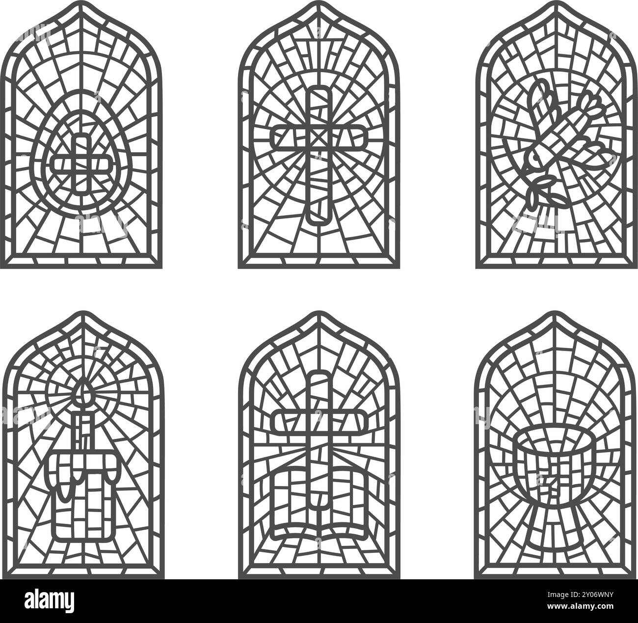 Church stained windows with religious Easter symbols. Christian mosaic ...