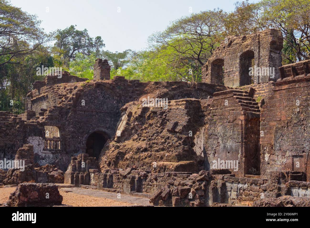 Old GOA, India - February 27, 2024: Ruined brick walls of the Church of ...
