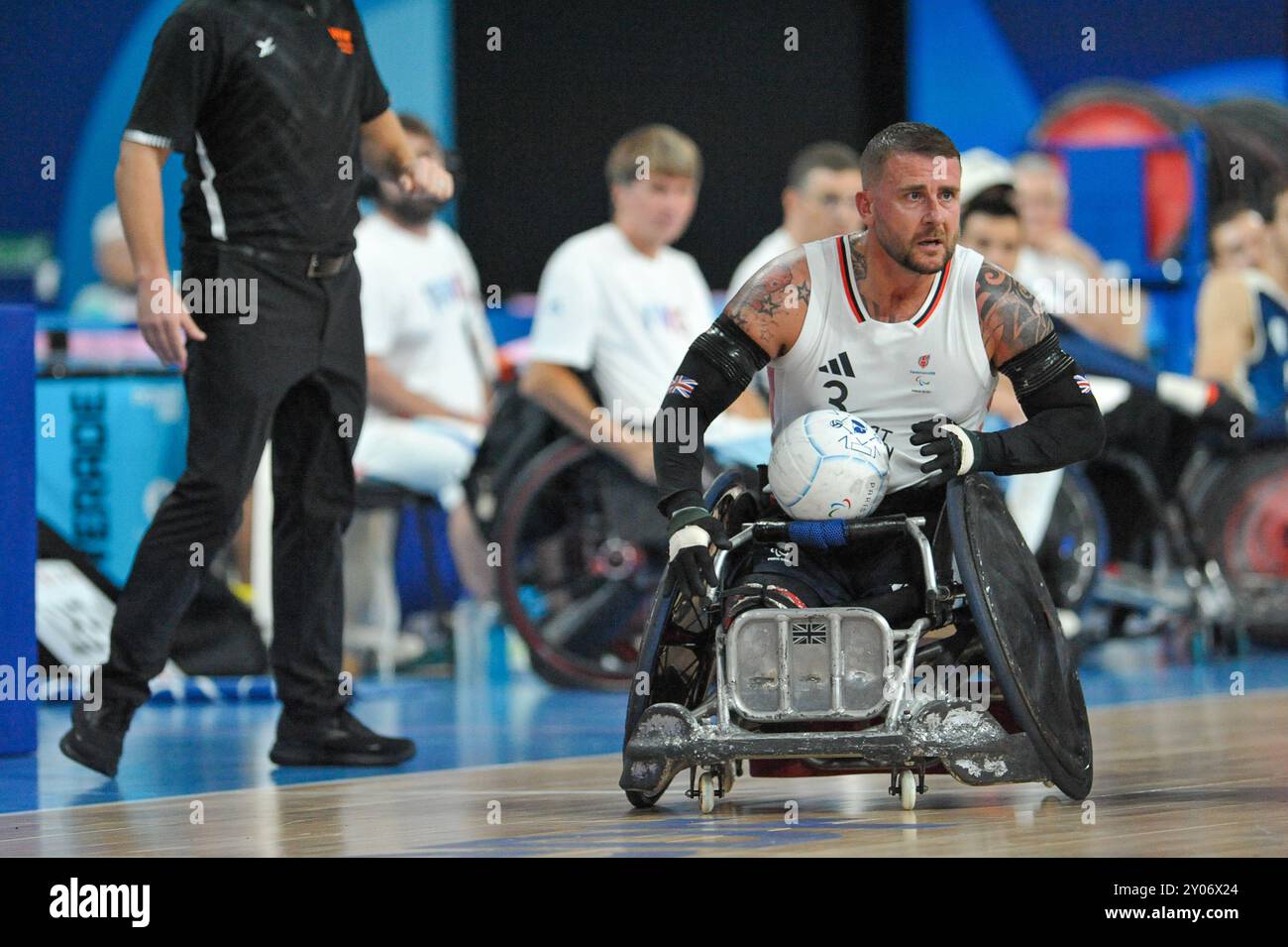 Stuart Robinson (GBR) competes in the Wheelchair Rugby Mixed ...