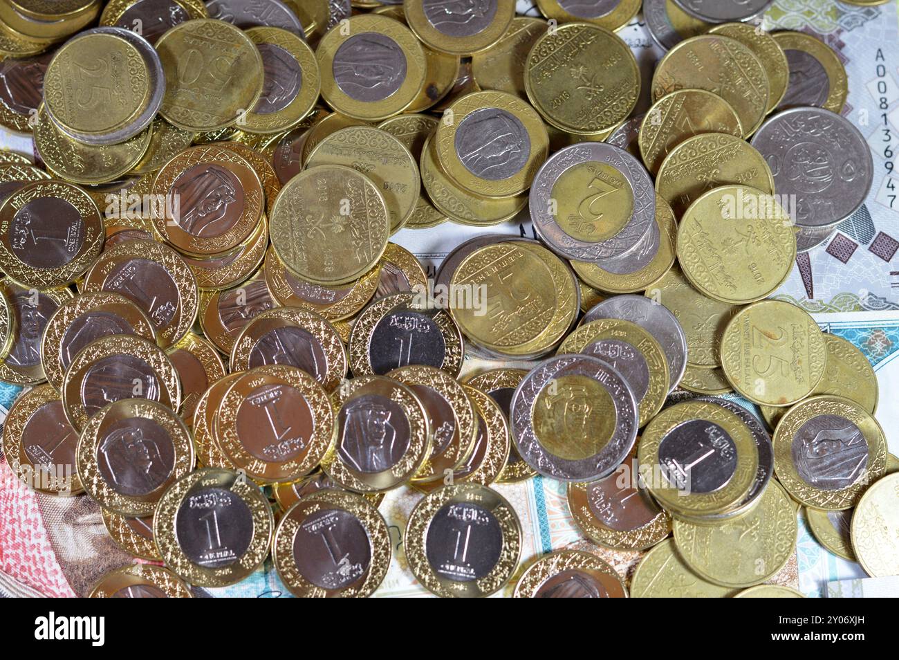 Coins of Saudi Arabian riyal, 2, 1, half and quarter coin on Saudi ...