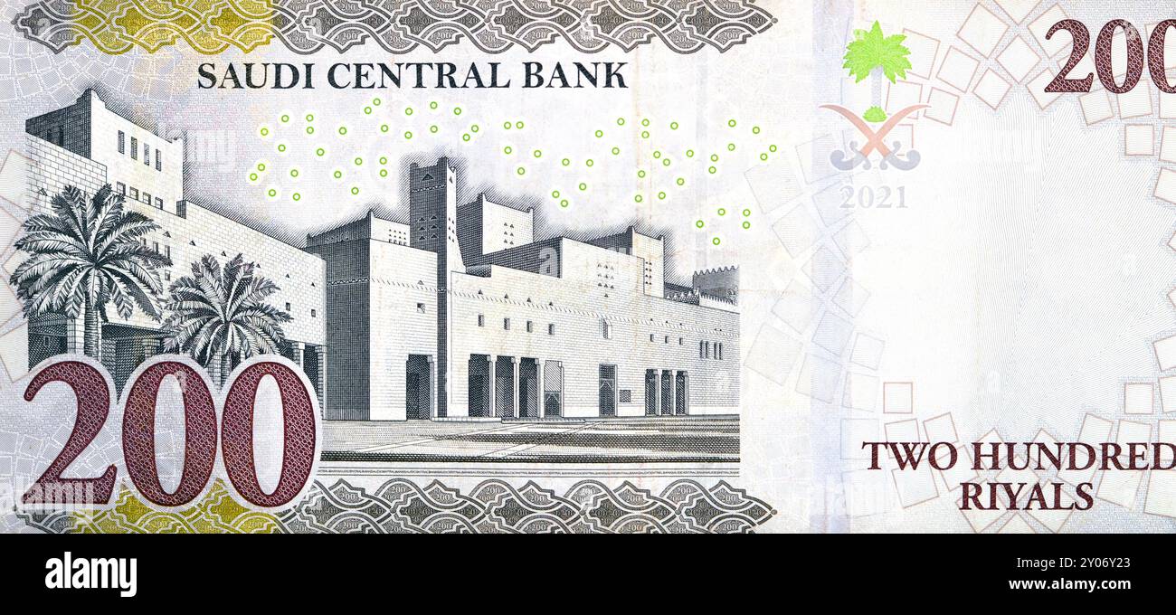 Large fragment of reverse side of 200 SAR two hundred Saudi Arabian ...