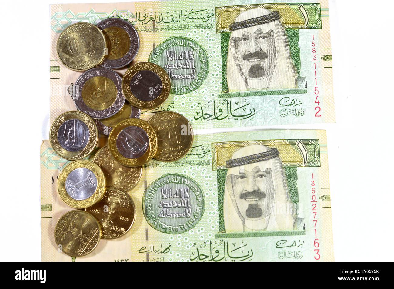 an old Saudi Arabia banknote bill, one 1 Riyal SAR features AbdullAllah ...