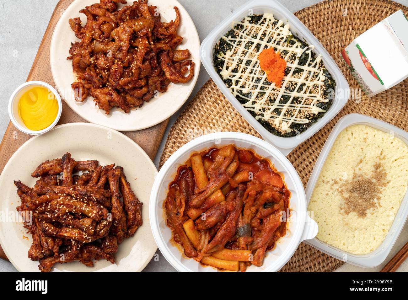 Korean food, chicken feet, boneless, spicy, soup, steamed eggs, flying ...