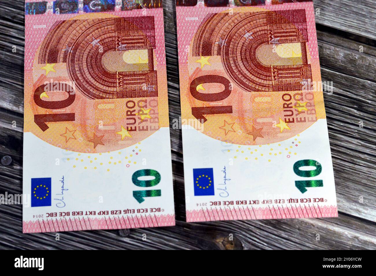 the obverse of 10 ten Euro bill banknote, the currency of the European ...