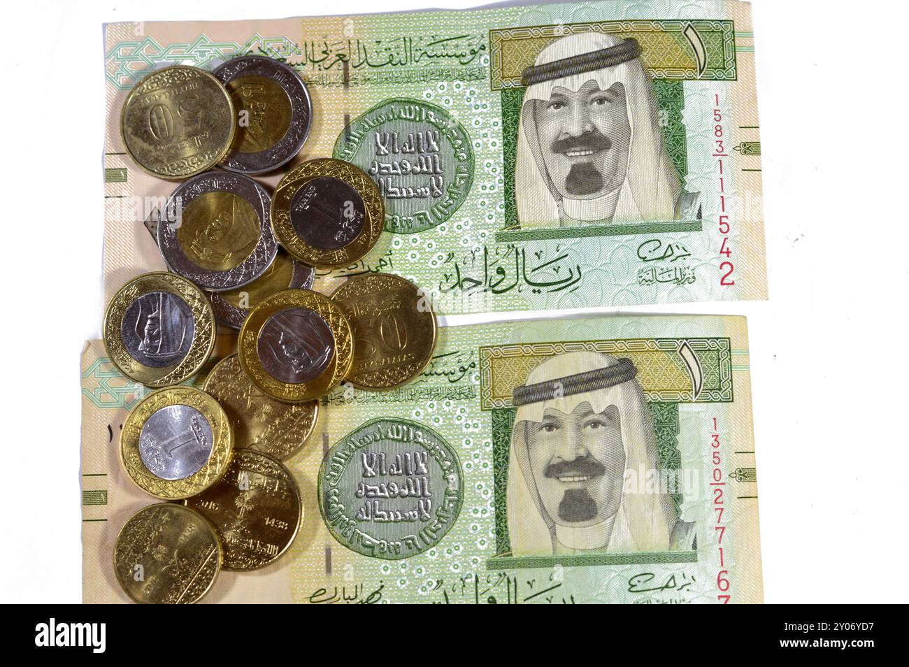 an old Saudi Arabia banknote bill, one 1 Riyal SAR features AbdullAllah ...