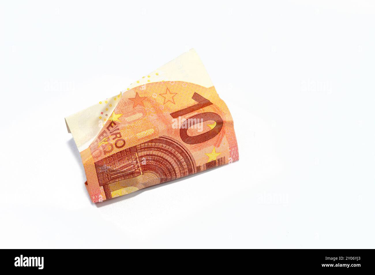 Crumpled 10 European Euro money banknote, crushed, wrinkled ten EUR ...