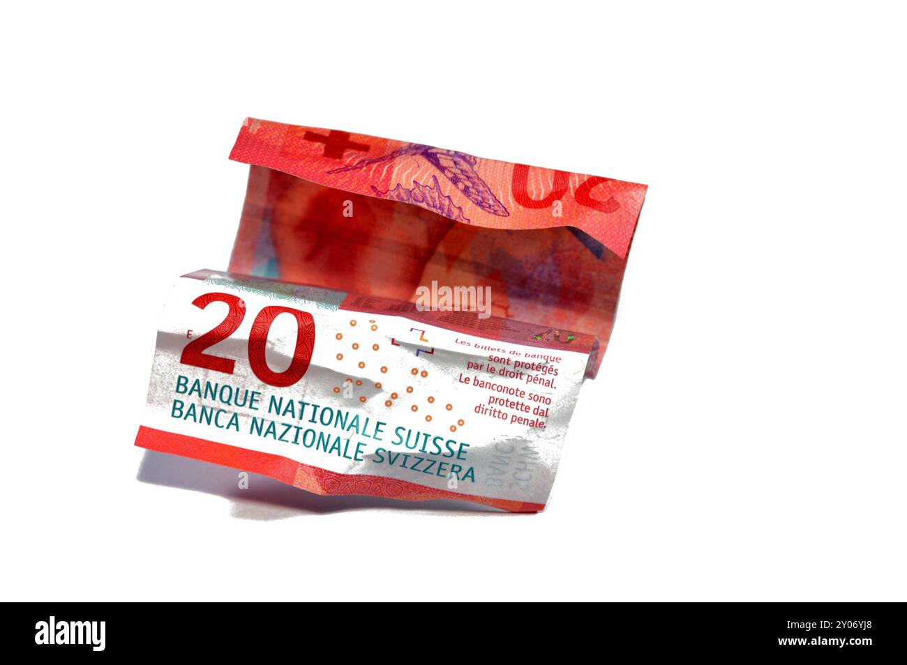 A Crumpled Switzerland 20 CHF Twenty Francs money banknote, crushed ...