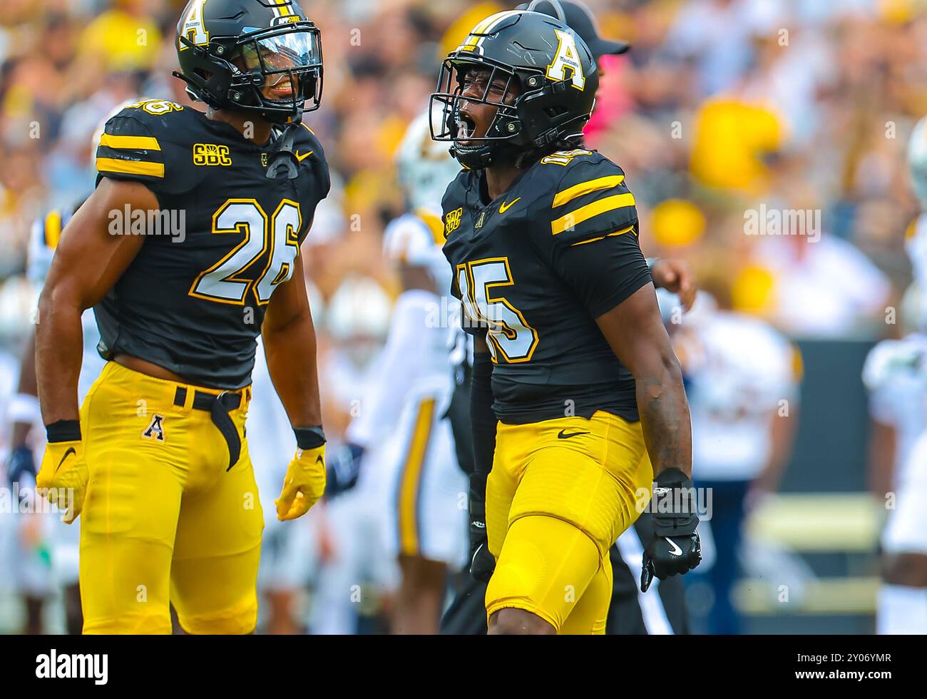 August 31, 2024: App State junior Thomas Davis (15) celebrates sack ...