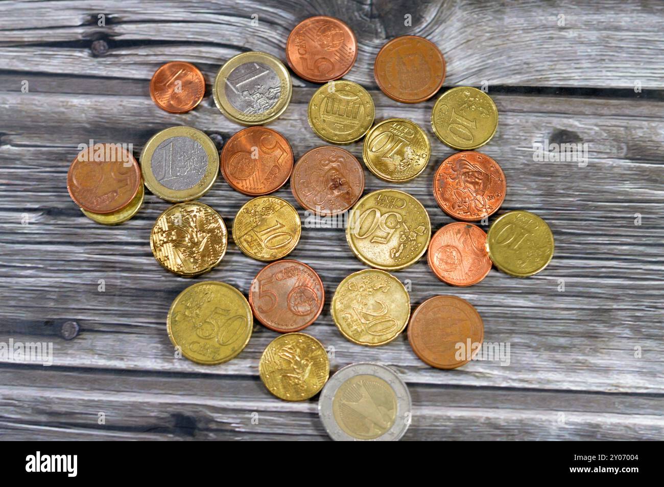 Pile of Euros and cents, background of different coins of various ...
