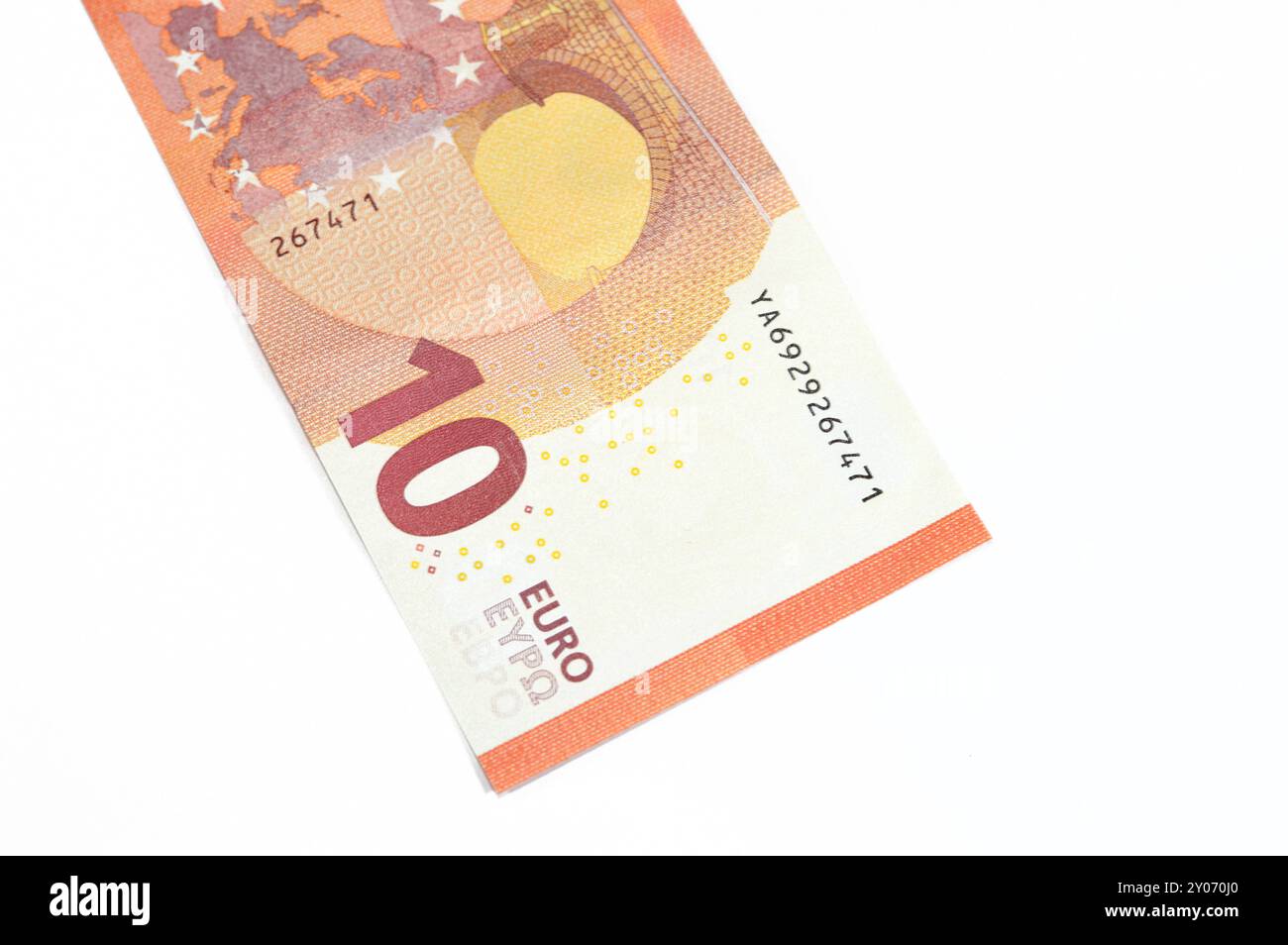 reverse side of 10 ten Euro bill banknote, the currency of the European ...