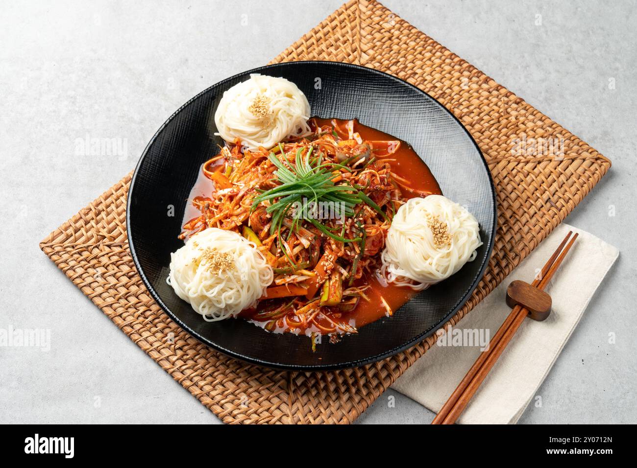 Korean food, fish, shrimp pancake, sea snail, seasoned noodles, soy ...