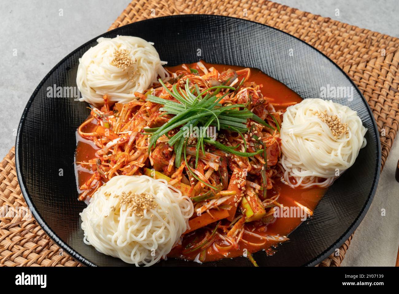 Korean food, fish, shrimp pancake, sea snail, seasoned noodles, soy ...