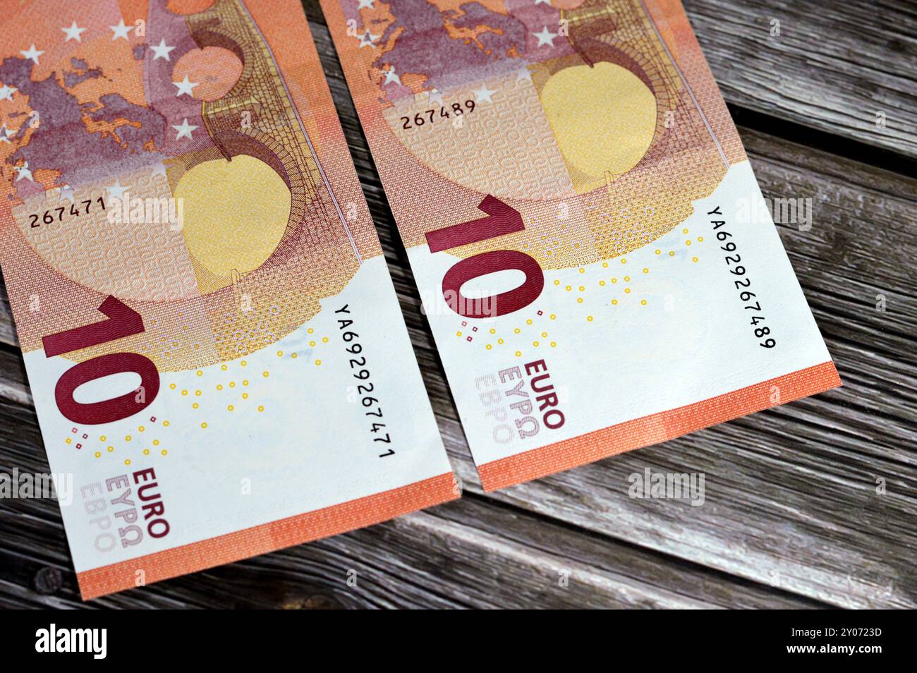 reverse side of 10 ten Euro bill banknote, the currency of the European ...