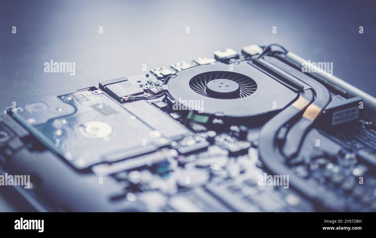 Computer cooling fan for overclocking on a circuit board, close up ...