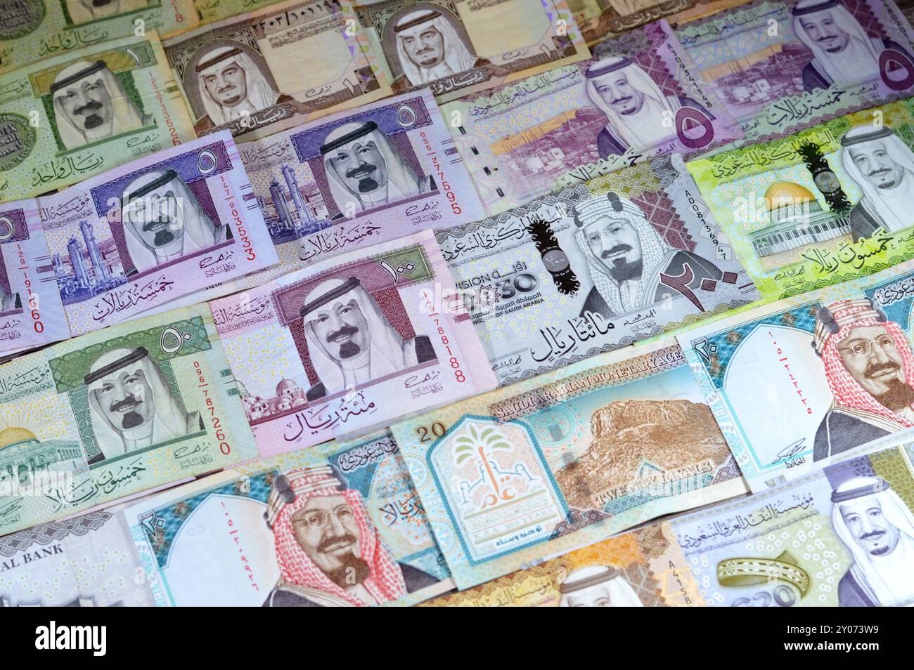 Saudi Arabia money banknotes of riyals bills, of different values ...