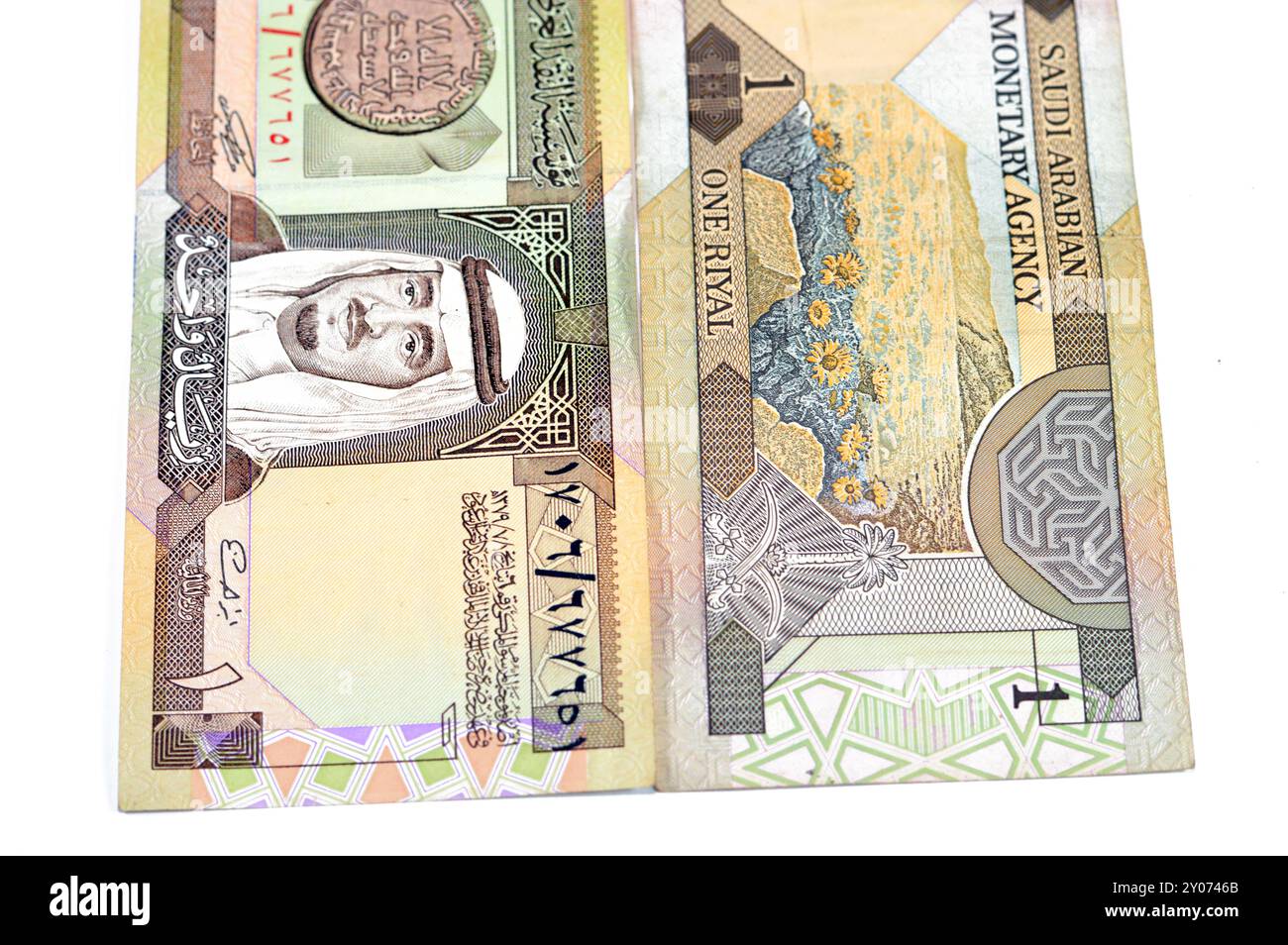 an old Saudi Arabia banknote bill, one 1 Riyal SAR features Fahd bin ...