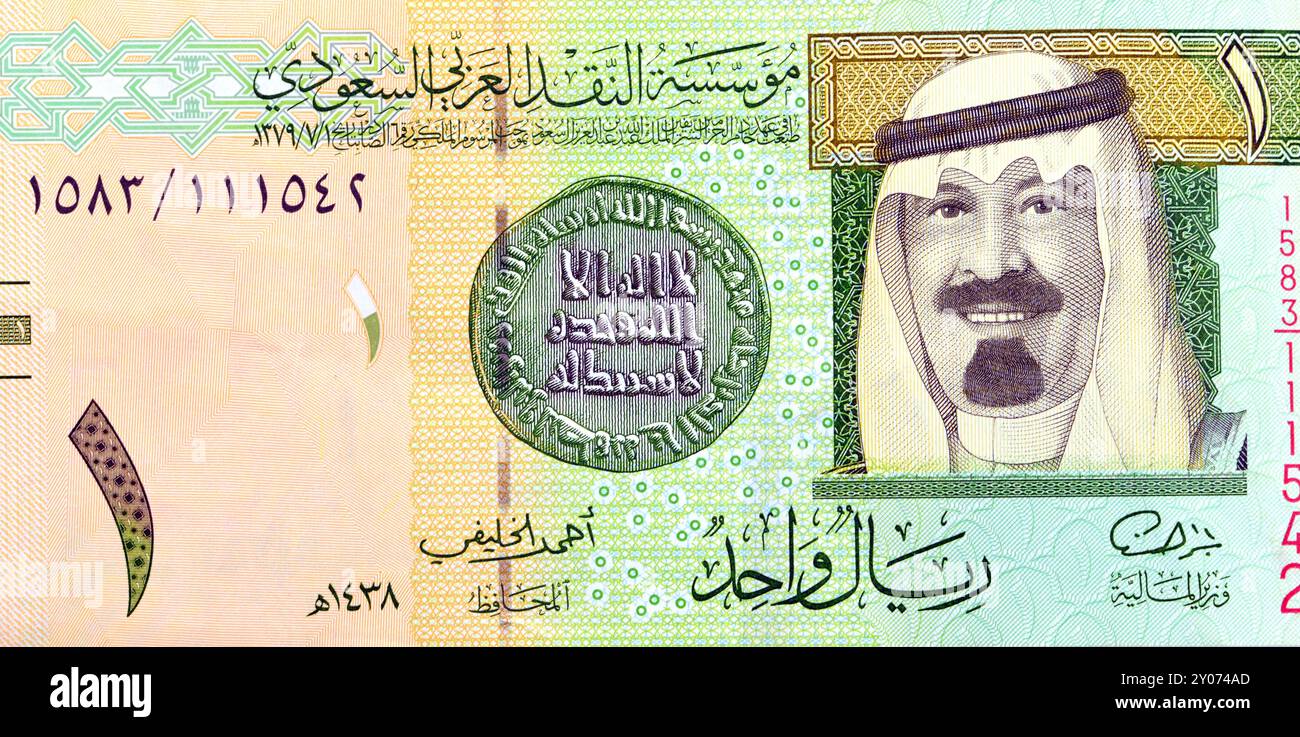 Large fragment of obverse side of 1 SAR one Saudi Arabian riyal ...