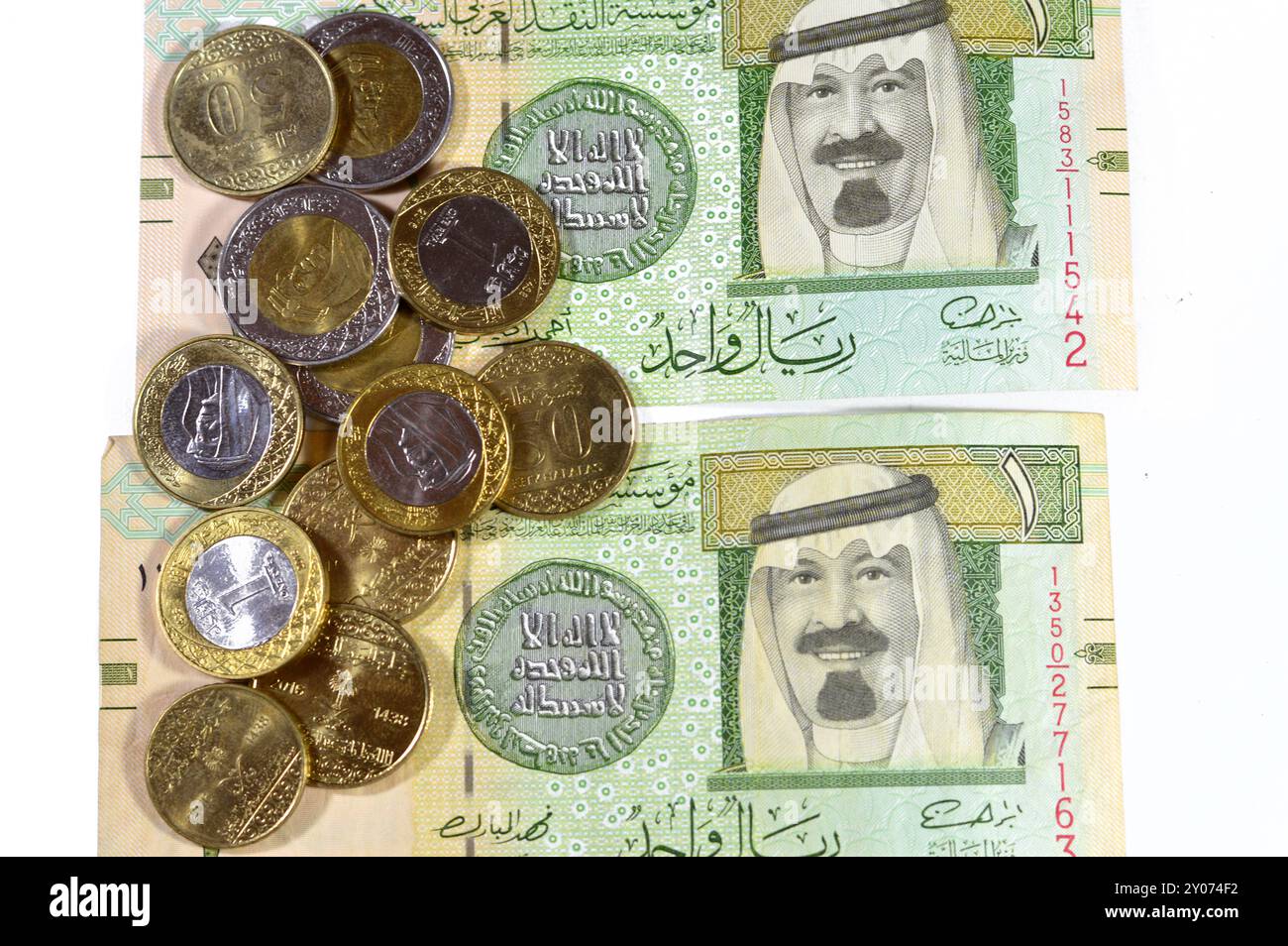 an old Saudi Arabia banknote bill, one 1 Riyal SAR features AbdullAllah ...