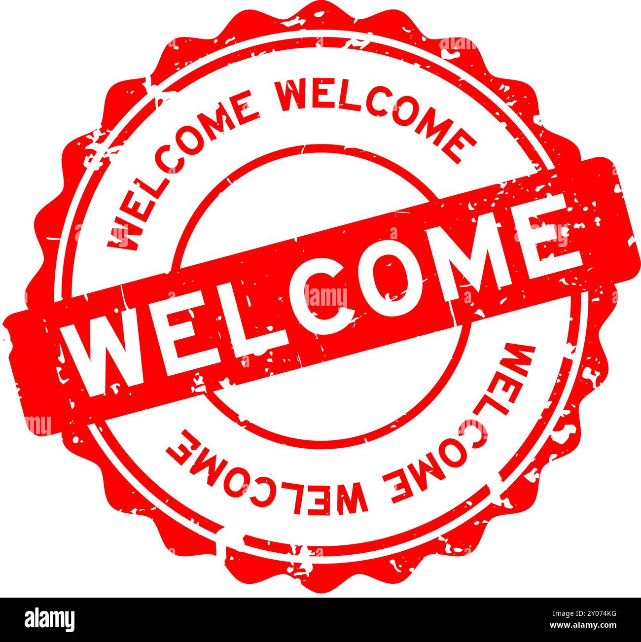 Grunge red welcome word round seal stamp on white background Stock ...