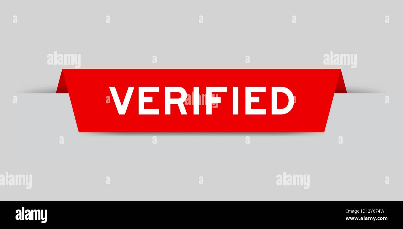 Red color inserted label with word verified on gray background Stock ...