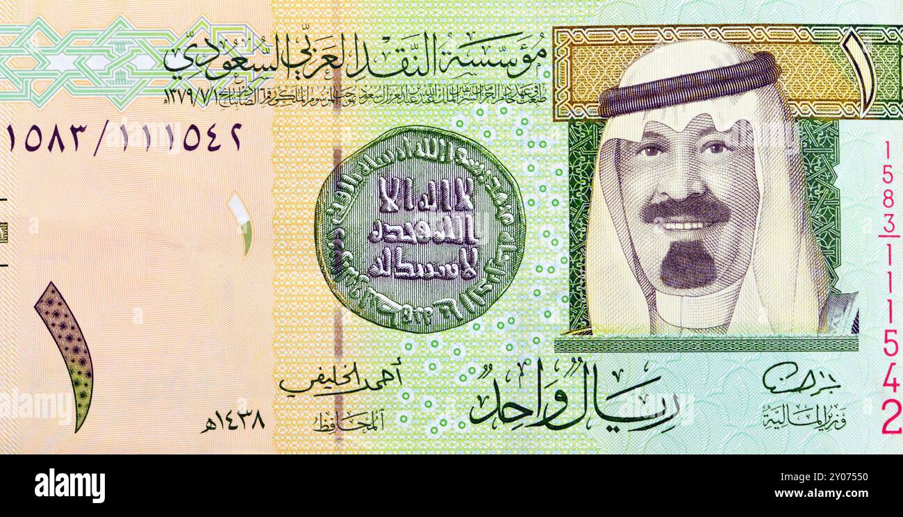 Large fragment of obverse side of 1 SAR one Saudi Arabian riyal ...