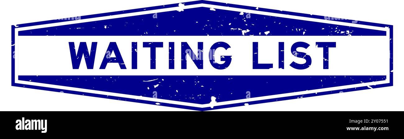 Grunge blue waiting list word hexagon rubber seal stamp on white ...