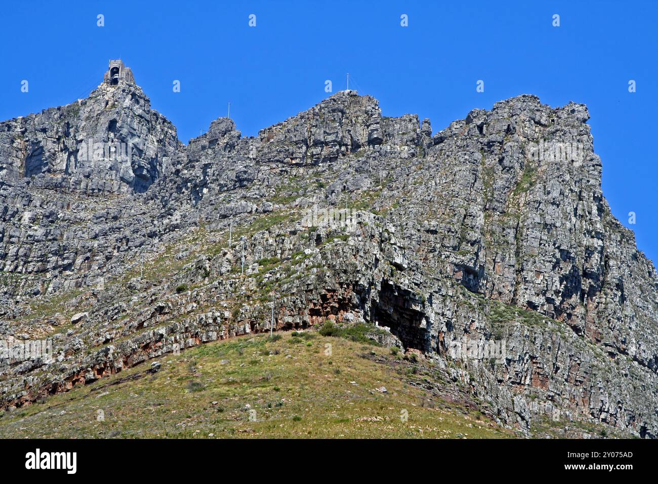 Table Mountain with cableway station, South Africa, Cableway station up ...
