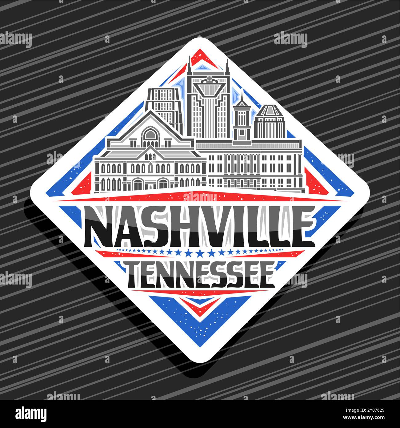 Vector logo for Nashville, white rhomb road sign with line illustration ...