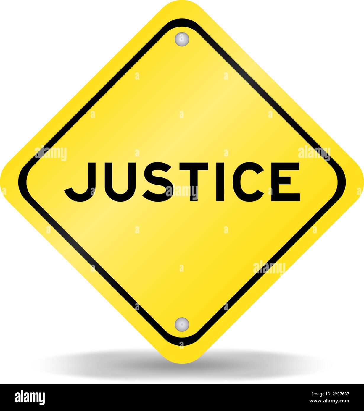 Yellow color transportation sign with word justice on white background ...