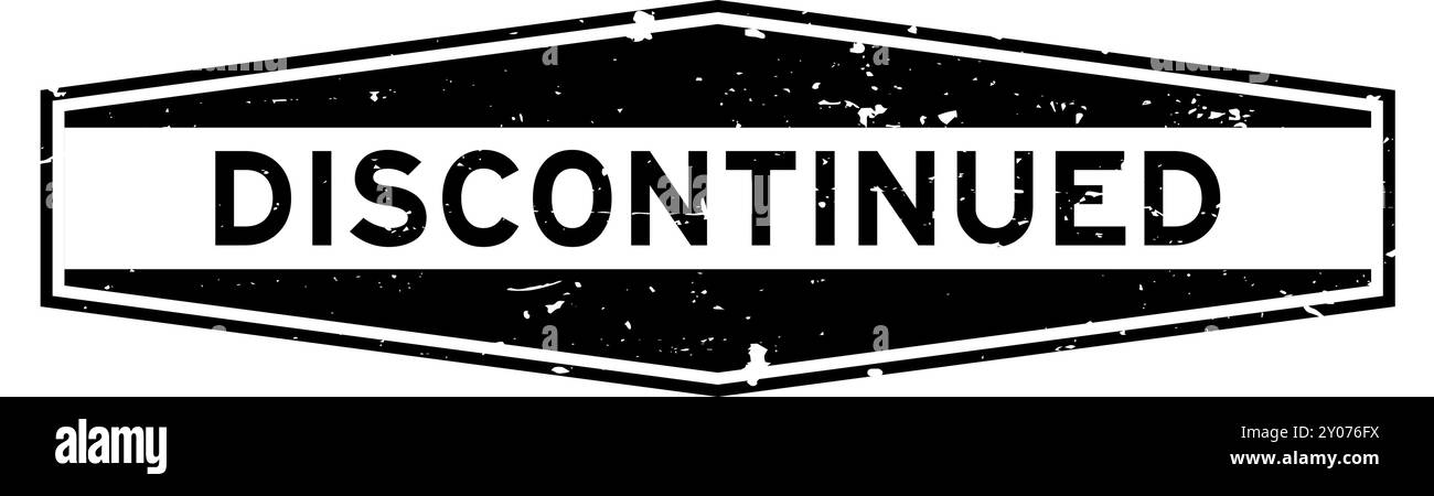 Grunge black discontinued word hexagon rubber seal stamp on white ...