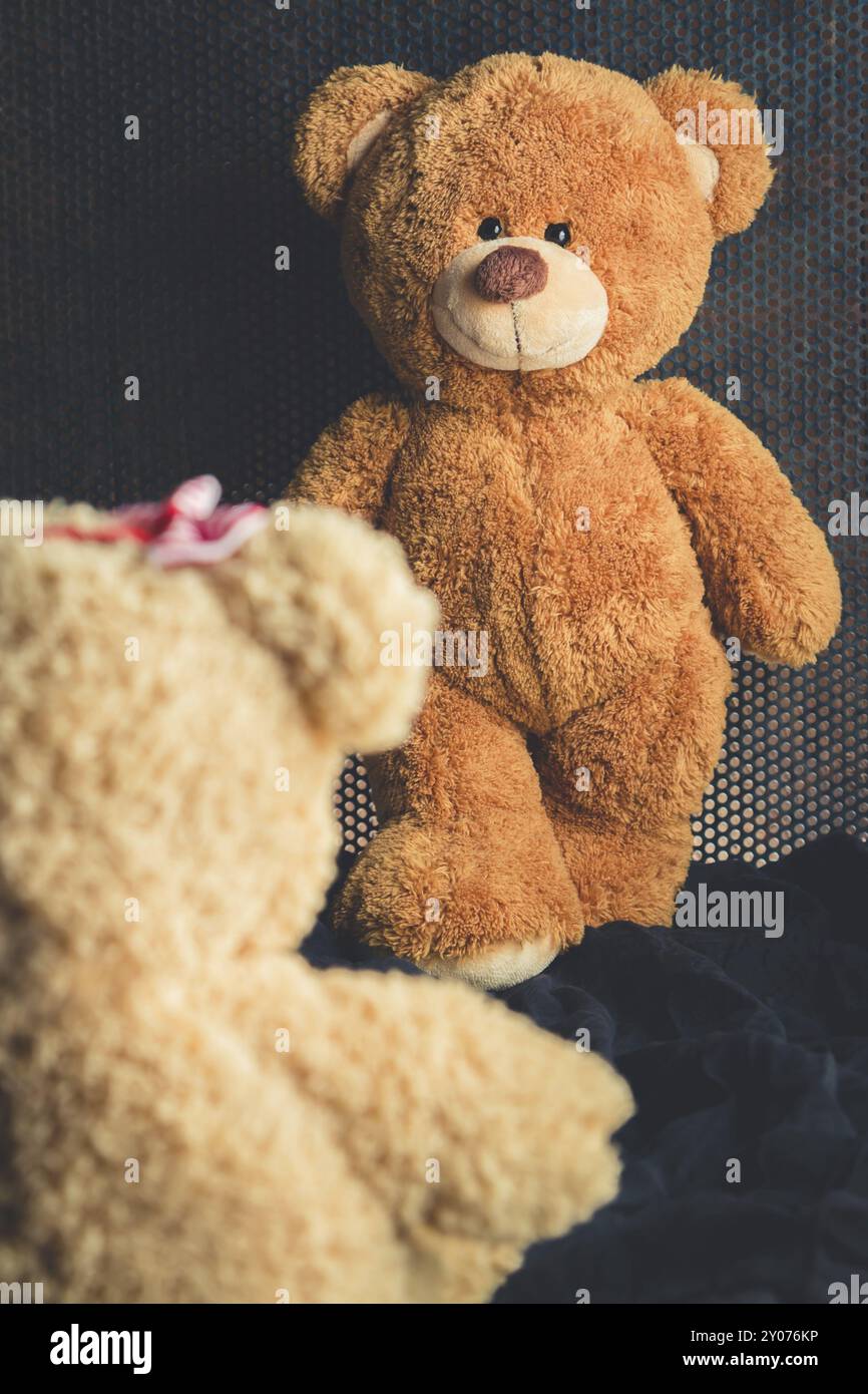 Unique Perspectives of Cute teddy bears with old metal background Stock ...