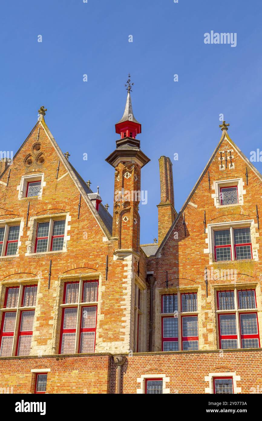 Bruges, Belgium traditional close-up medieval brick house exterior ...
