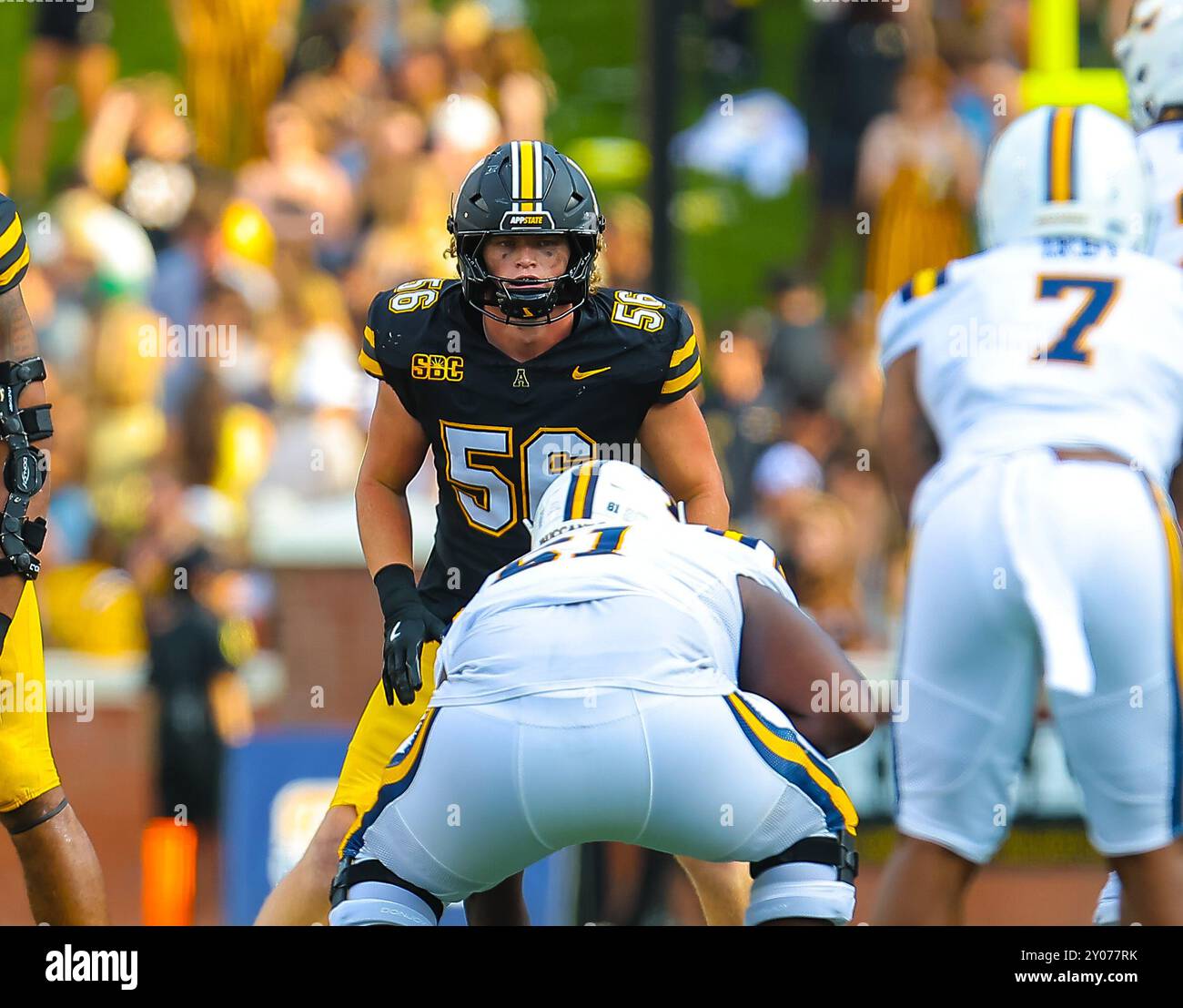 August 31, 2024: App State junior Kyle Arnholt (56). NCAA football game ...