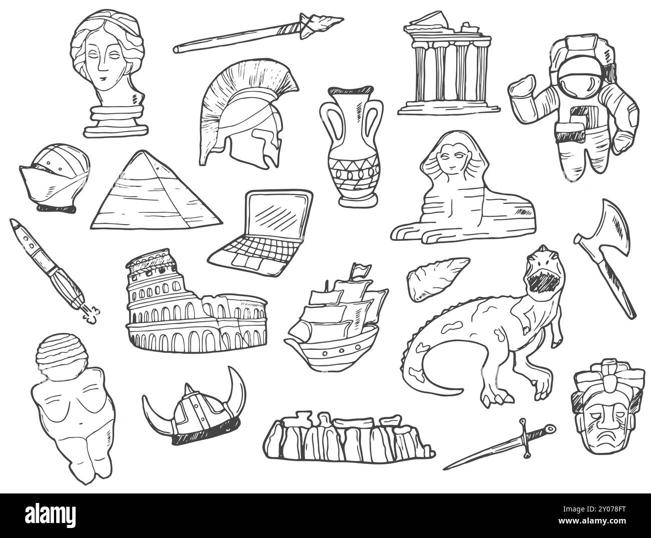 Doodle History Line Art Illustration. Hand Drawn Vector Clip Art ...