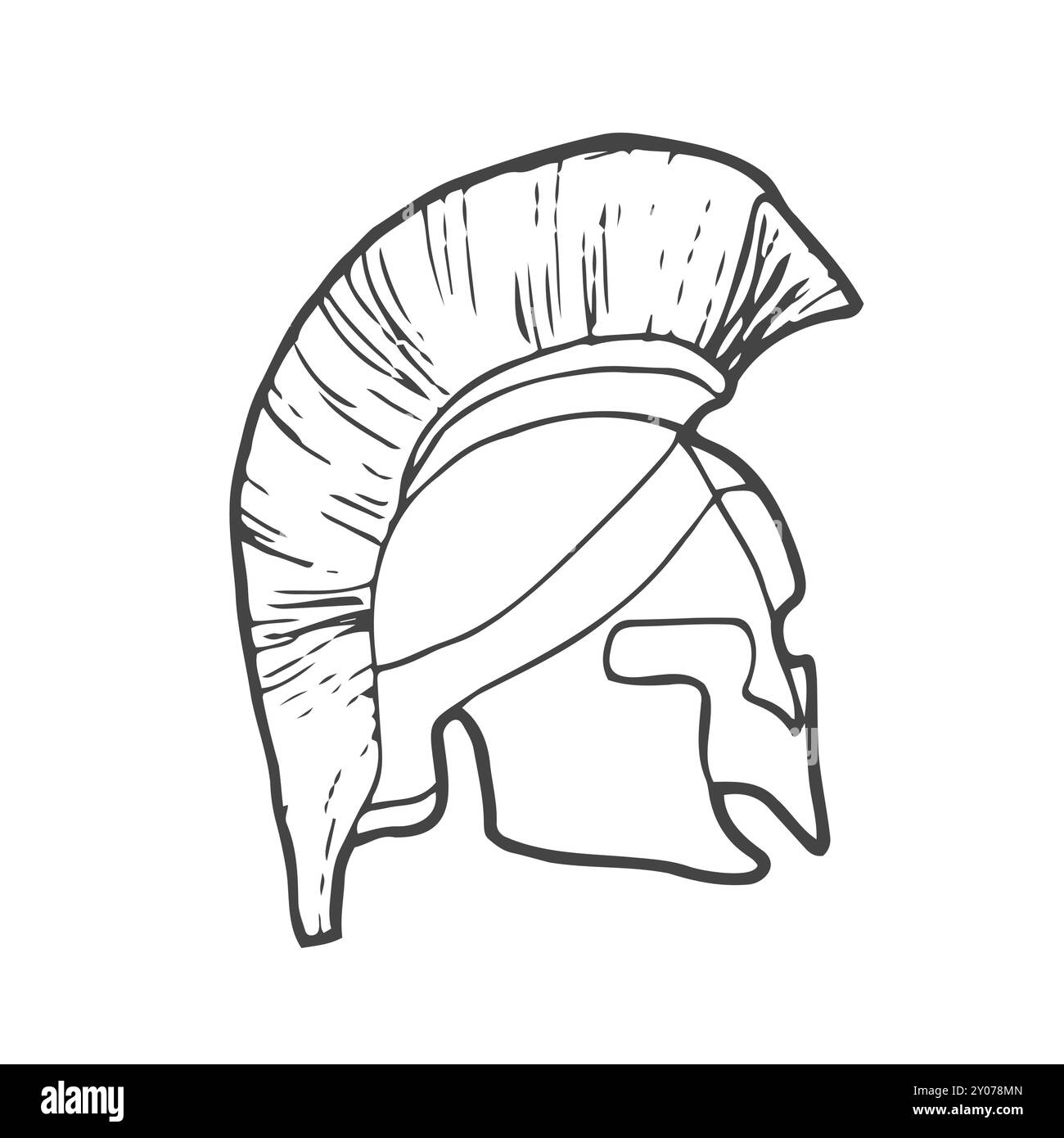 Historic past golden leonidas helm on white backdrop. Freehand outline ...