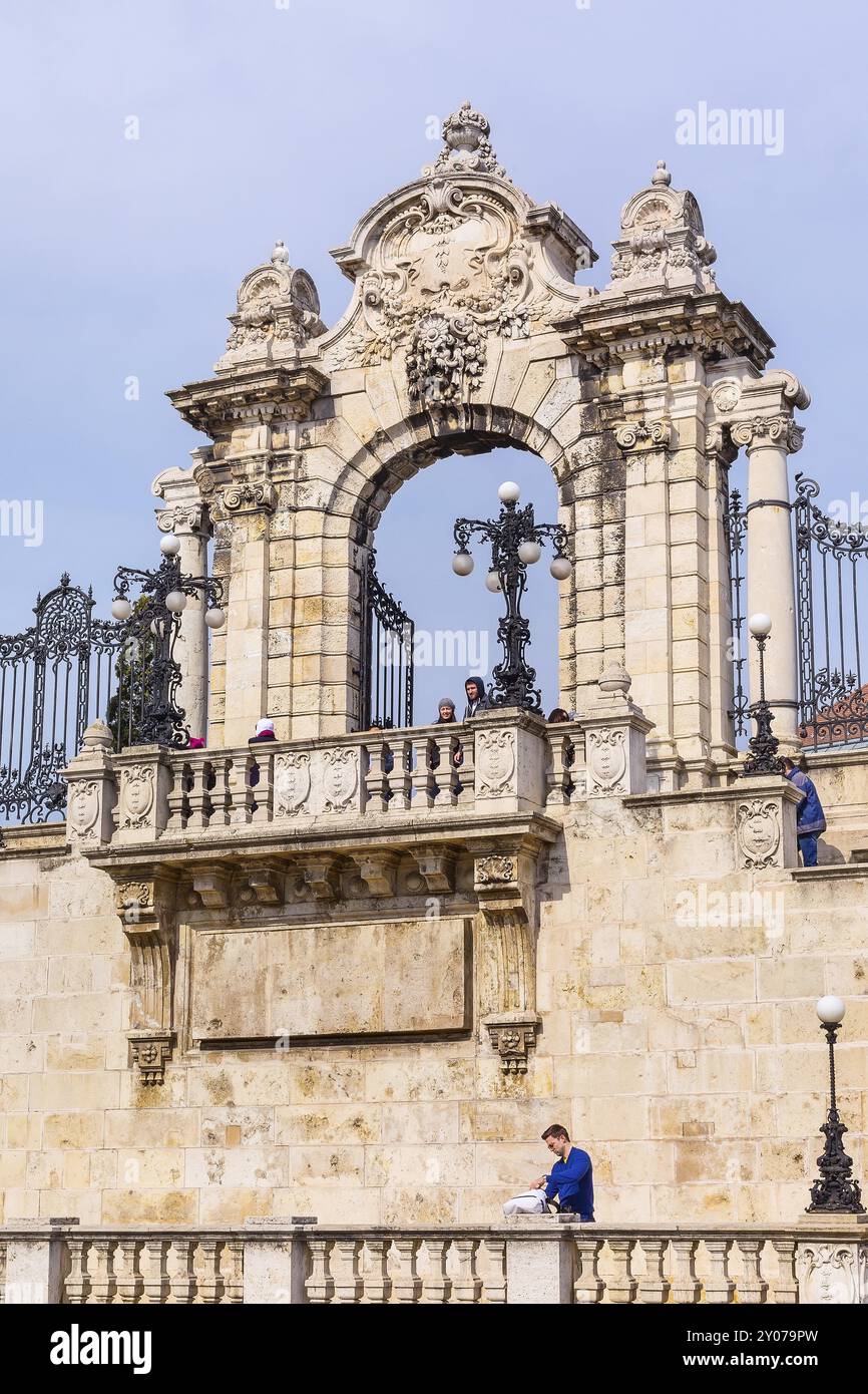 Budapest, Hungary, March 29, 2015: Buda Castle Palace entrance gate ...