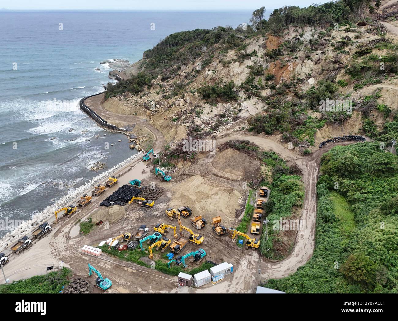 A drone photo shows National Route 249, which was cut off between Nie ...