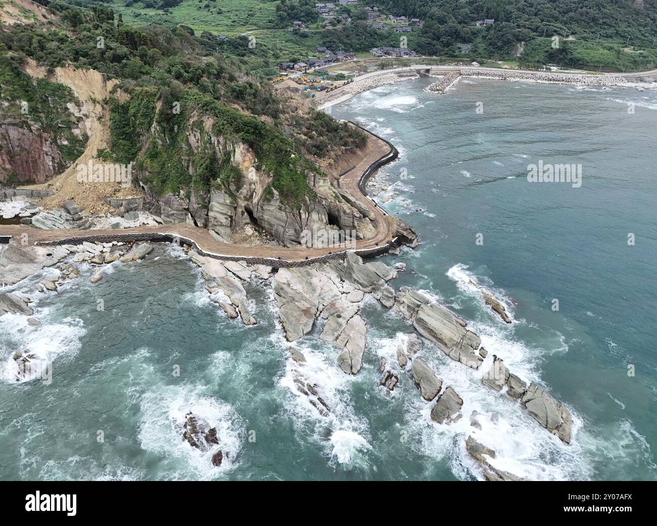 A drone photo shows National Route 249, which was cut off between Nie ...