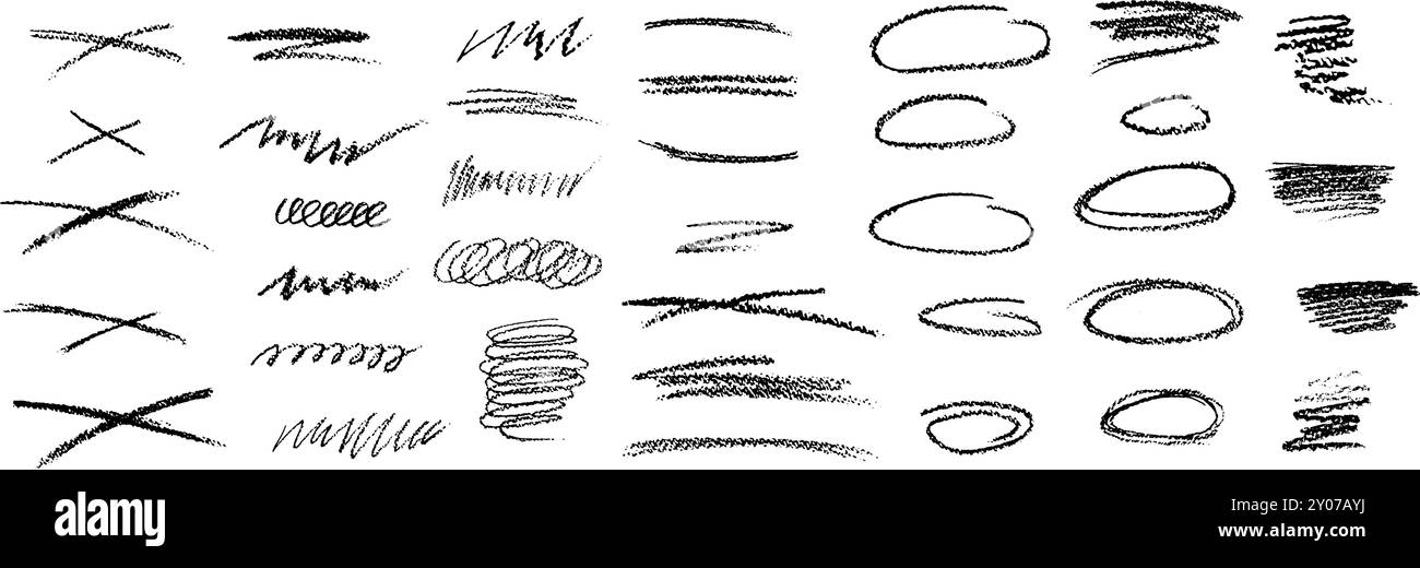 Set of chalk scribble frames and line brush elements. Collection of ...